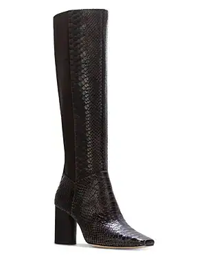 DONALD PLINER Leather Snake Embossed Tall Boots - Dark Brown | Editorialist